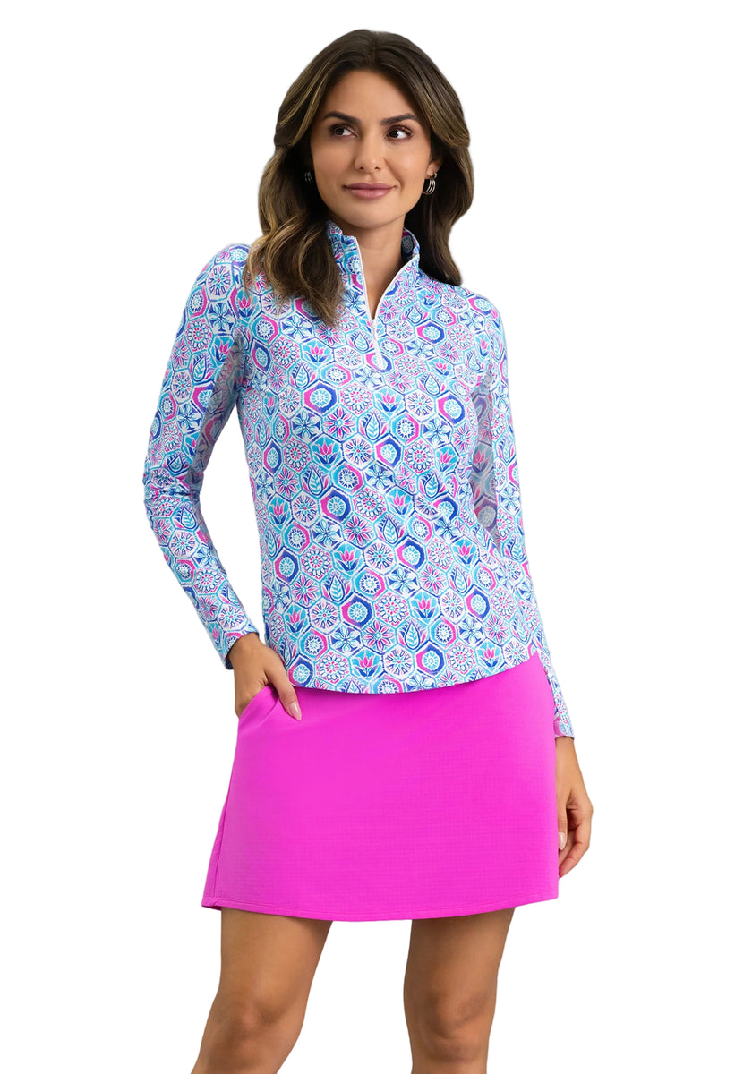 IBKUL- Long Sleeve Alexis Turquoise Multi Top (Style#: 10246) - For