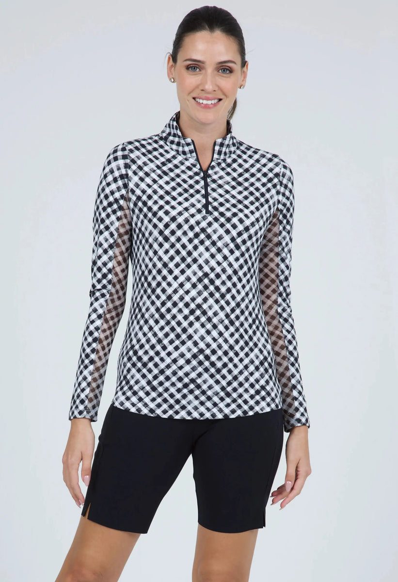 IBKUL- Long Sleeve Black/White Gingham Check Top (Style#: 10876)